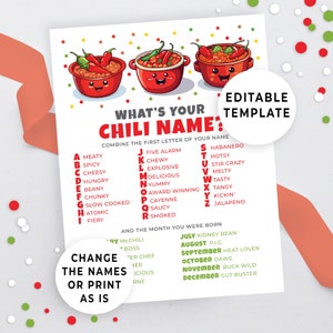 What's Your Chili Name Game With Name Tags, Funny Chili Cook off ...