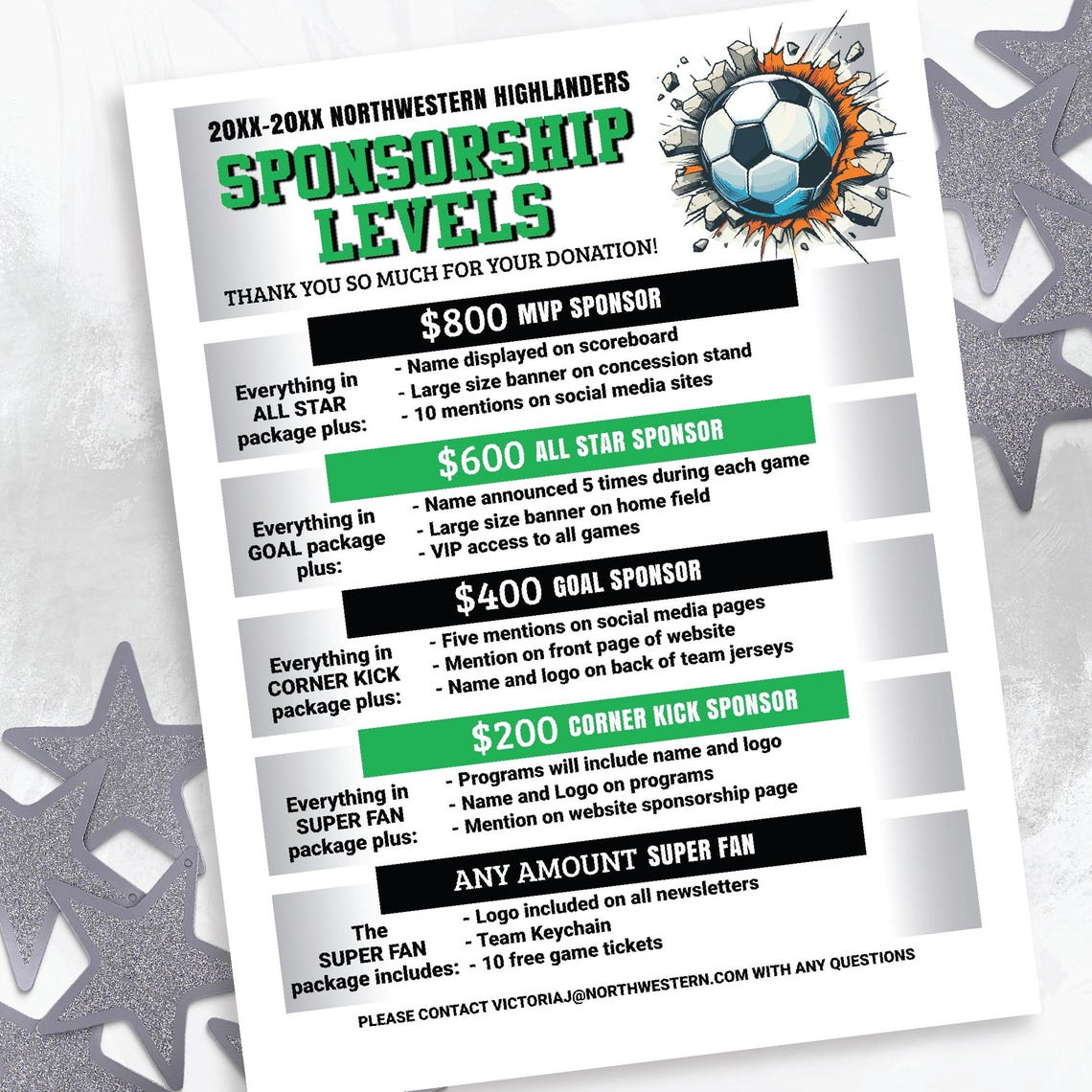 Editable Soccer Sponsorship Levels Form Template, Sponsor My Season ...