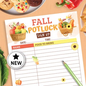 Printable Fall Food Potluck Sign up Sheet, Fall Potluck Flyer Instant ...