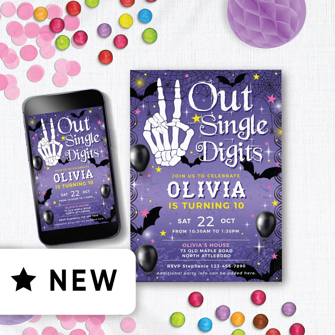 Editable Double Digits Party Invitation, Skeleton Peace Out Single ...