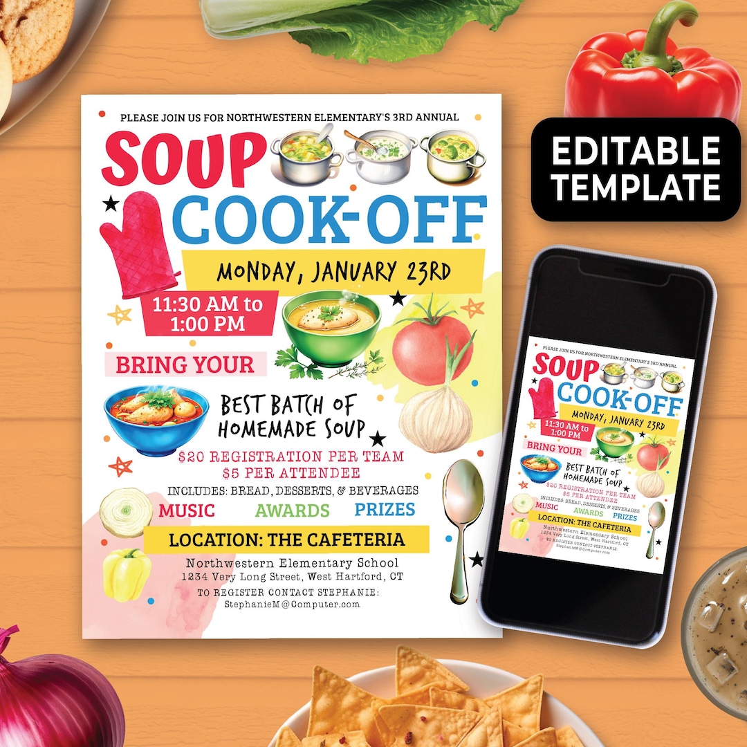 Editable Soup Cook-off Flyer, Soup Potluck Cookoff Invitation, Annual ...