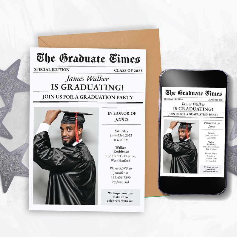 Editable Male Graduation Invitation, College Graduation Invitations for ...