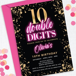 Editable Double Digits Party Invitation, Peace Out Single Digits Invite ...