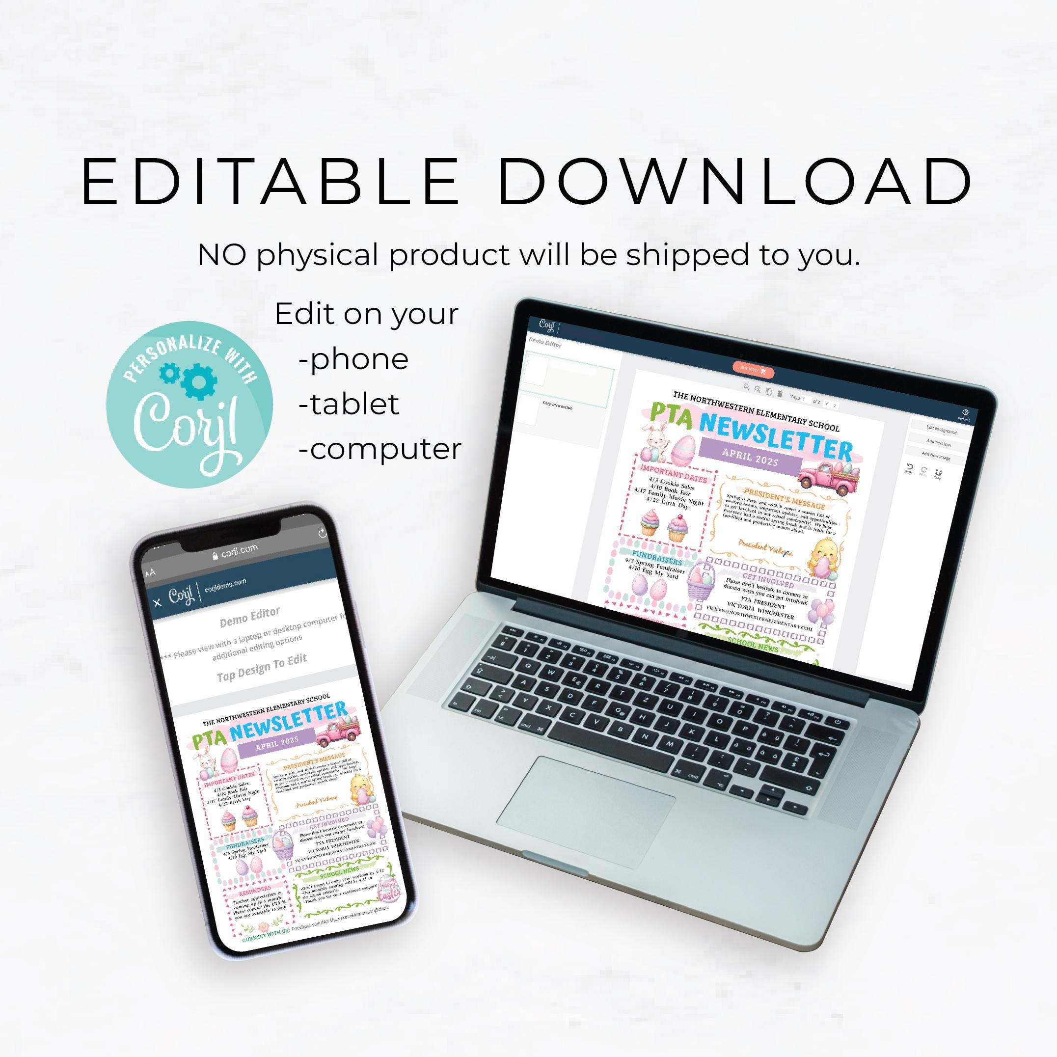 Editable PTO PTA April Newsletter Template, Easter Themed Volunteer ...