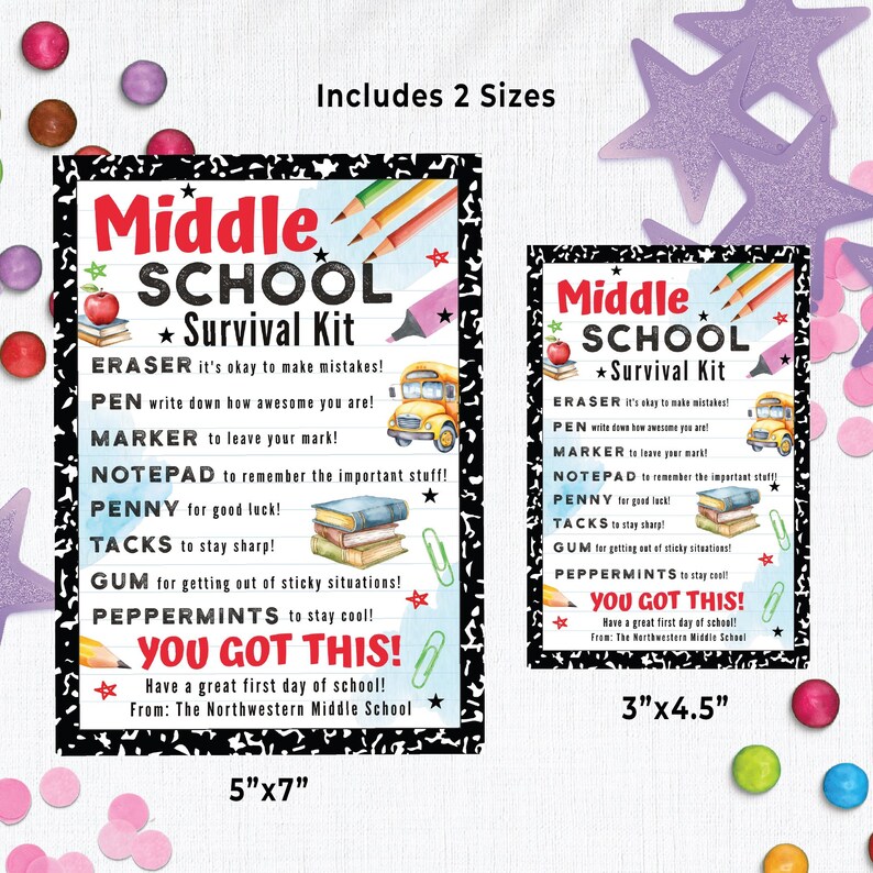 Editable Middle School Survival Tag Printable, Survival Kit Tag for ...