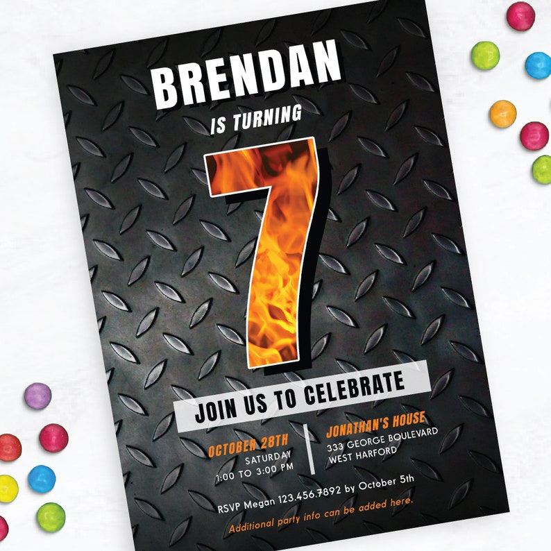 Editable 7th Birthday Party Invite Boy Digital Download Party - Etsy