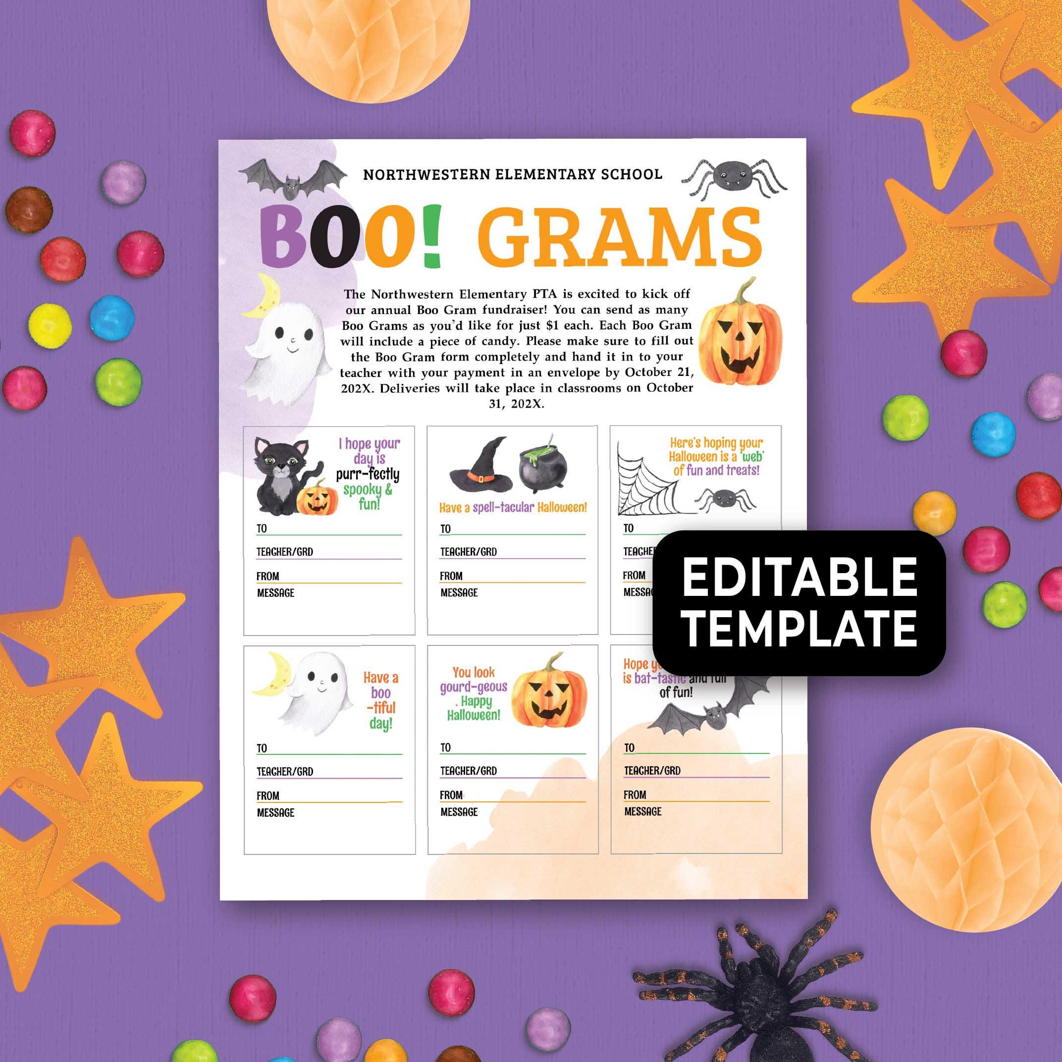 Editable Halloween Boo Gram Fundraiser Flyer Tags, Printable Halloween ...