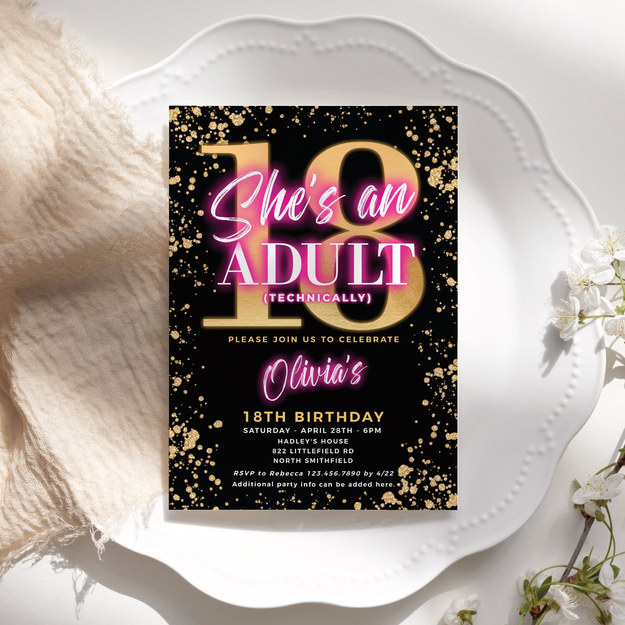 Editable 18th Birthday Party Invitation Template Girl Glow - Etsy Australia