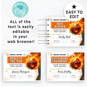 Basketball Awards Printable, End of Season/year Basketball Team Award ...