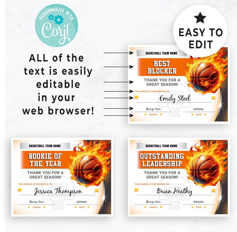 Basketball Awards Printable, End of Season/year Basketball Team Award ...