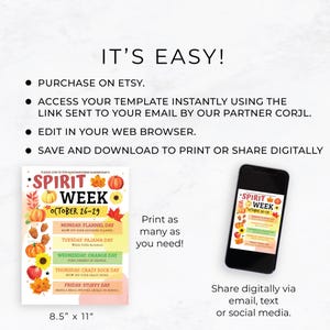 Editable Fall Spirit Week Flyer, Spirit Week Template, School Spirit ...