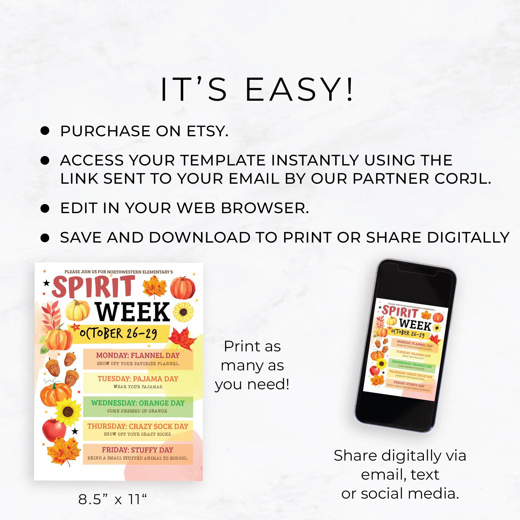 Editable Fall Spirit Week Flyer, Spirit Week Template, School Spirit ...