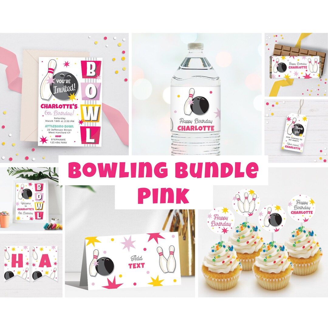 Editable Bundle Bowling Birthday Party, Party Decor Supply Kit Strike ...