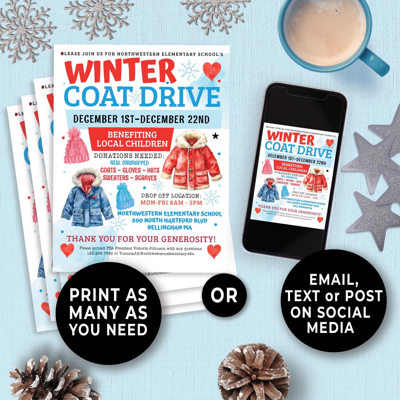 Editable Winter Coat Drive Flyer, Winter Clothing Drive Flyer, Winter ...