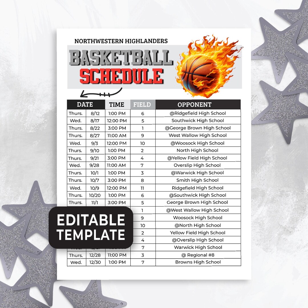 Editable Basketball Schedule Template, Basketball Calendar, Sports ...