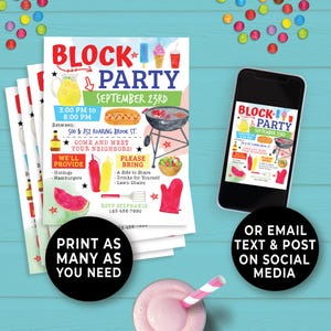 Editable Block Party Flyer Template, Neighborhood Backyard BBQ ...