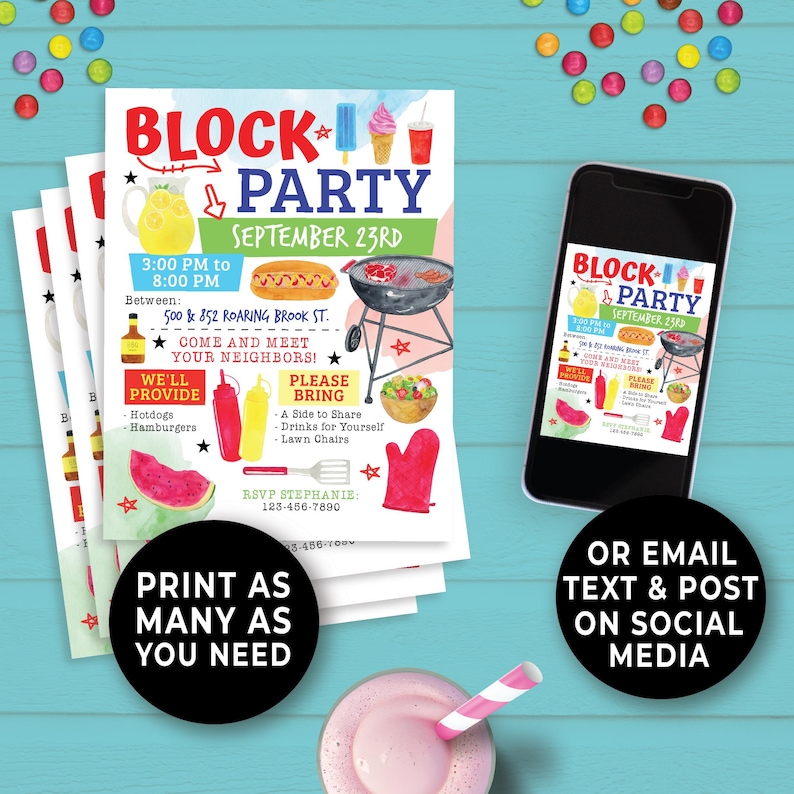 Editable Block Party Flyer Template, Neighborhood Backyard BBQ ...