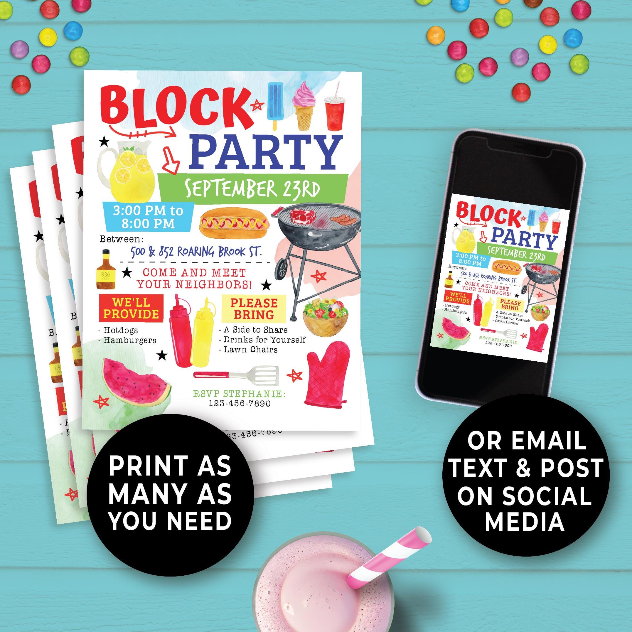 Editable Block Party Flyer Template, Neighborhood Backyard BBQ ...