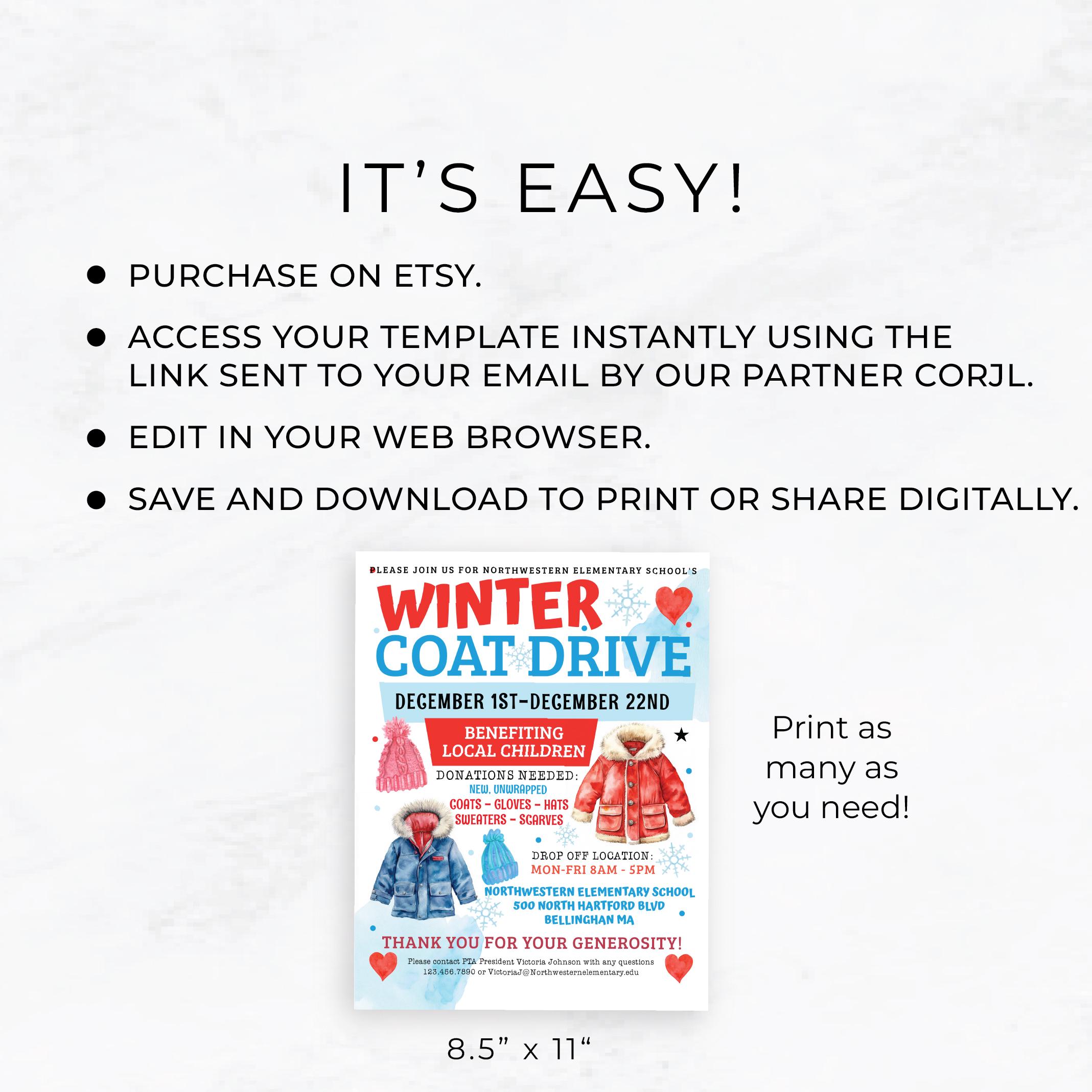 Editable Winter Coat Drive Flyer, Winter Clothing Drive Flyer, Winter ...