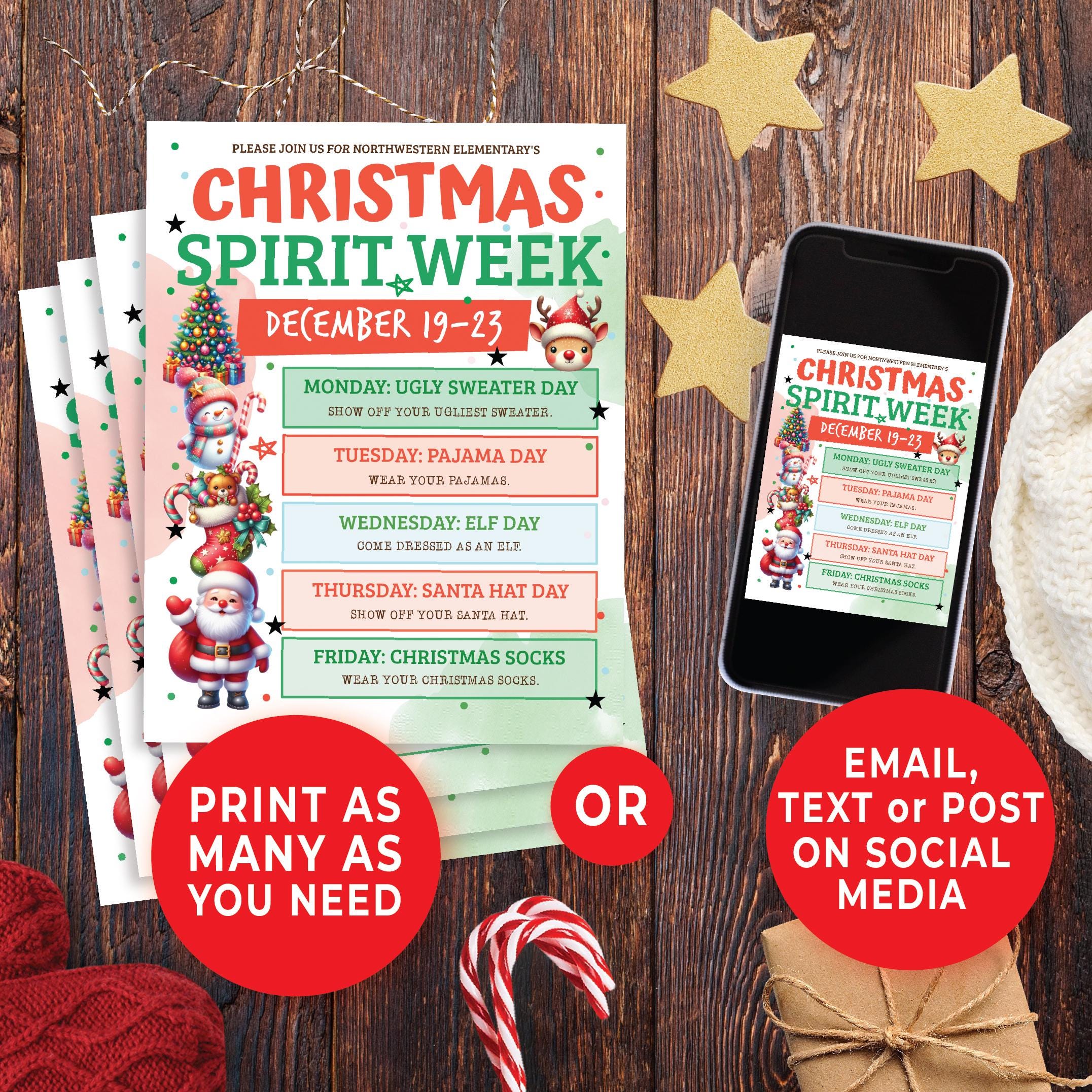 Editable Christmas Spirit Week Flyer, Winter Spirit Week Template ...