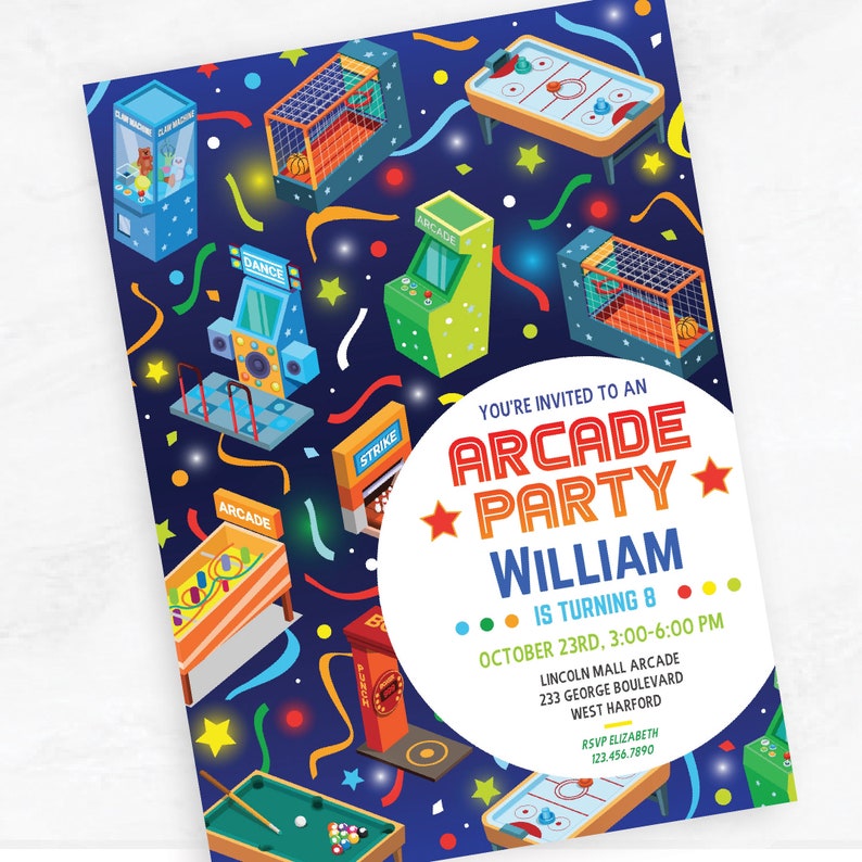 Editable Arcade Birthday Invitation Download, Boys Arcade Birthday ...