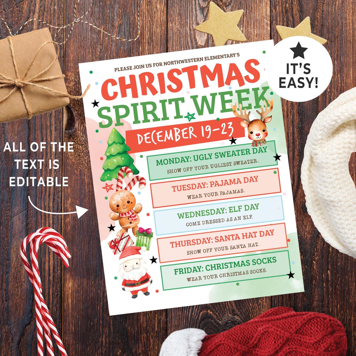 Editable Christmas Spirit Week Flyer, Winter Spirit Week Template ...