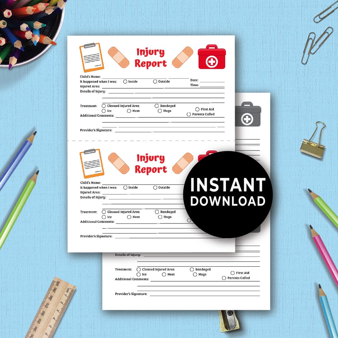 Ouch Report Instant Download Accident Form Injury Report Boo Boo Report ...