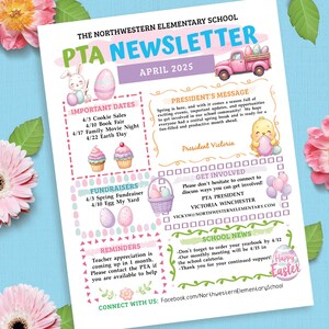 Editable PTO PTA April Newsletter Template, Easter Themed Volunteer ...