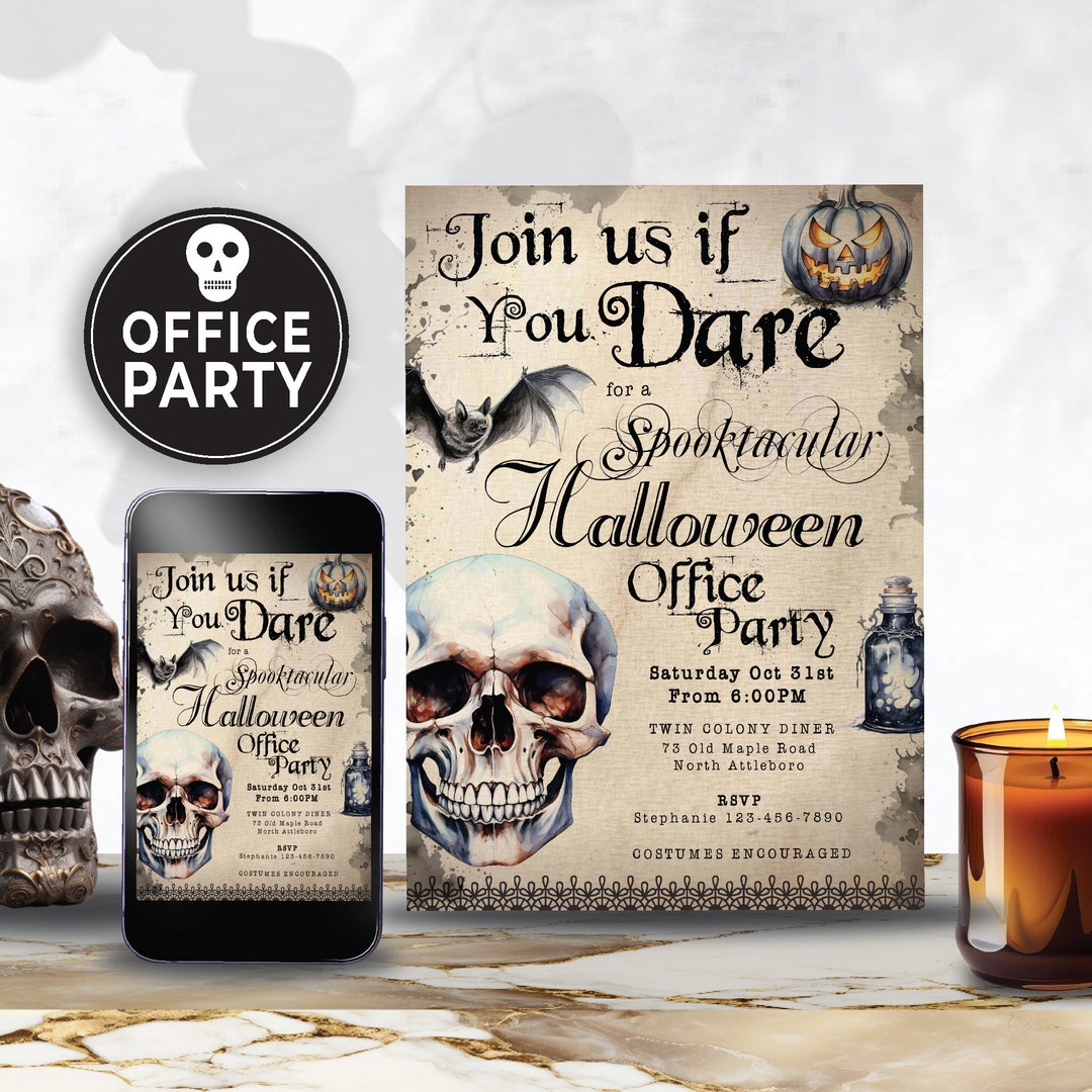 Editable Halloween Office Party Invitation Template, Retro/vintage ...