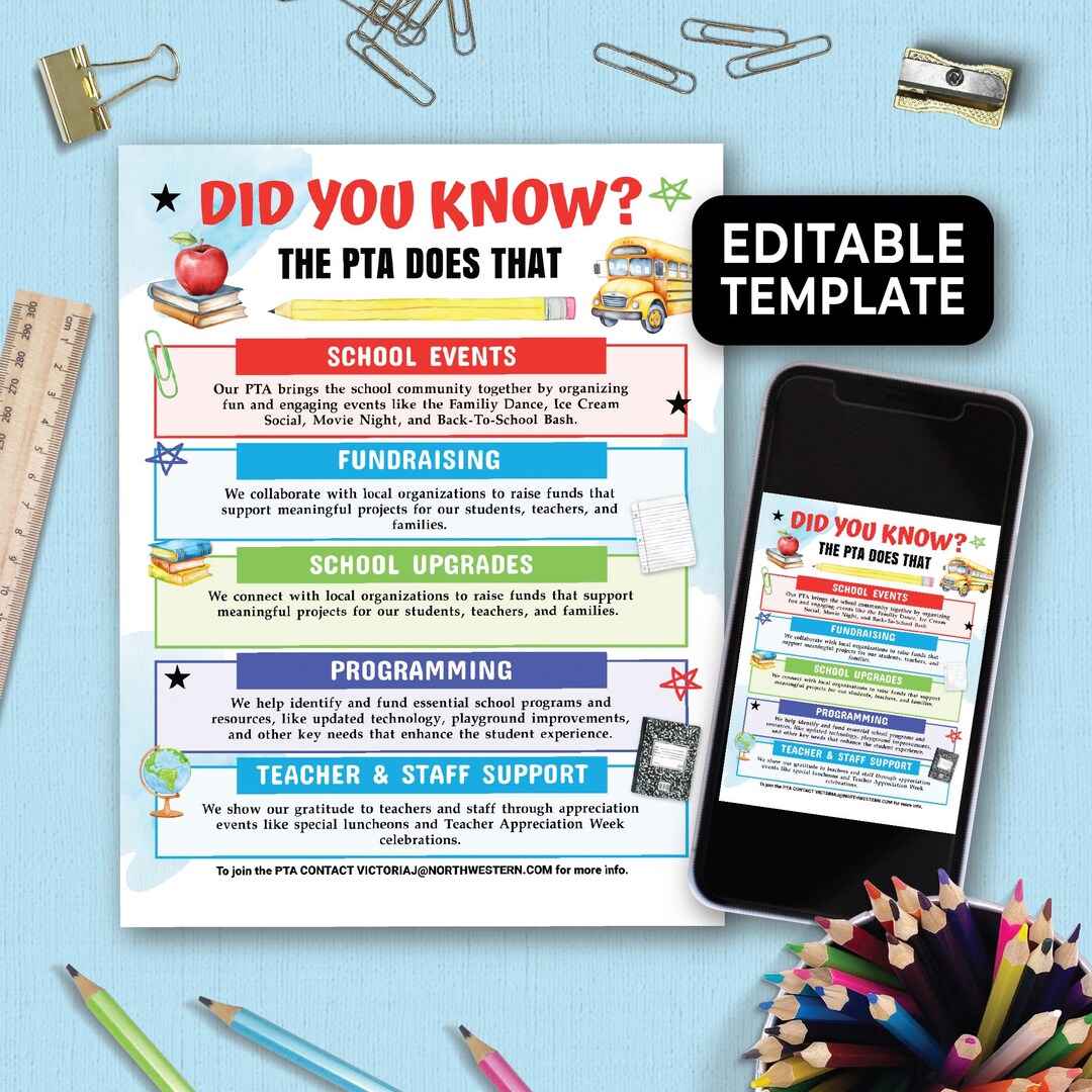 Editable Did You Know the PTO PTA Does That Flyer, PTA Membership Form ...