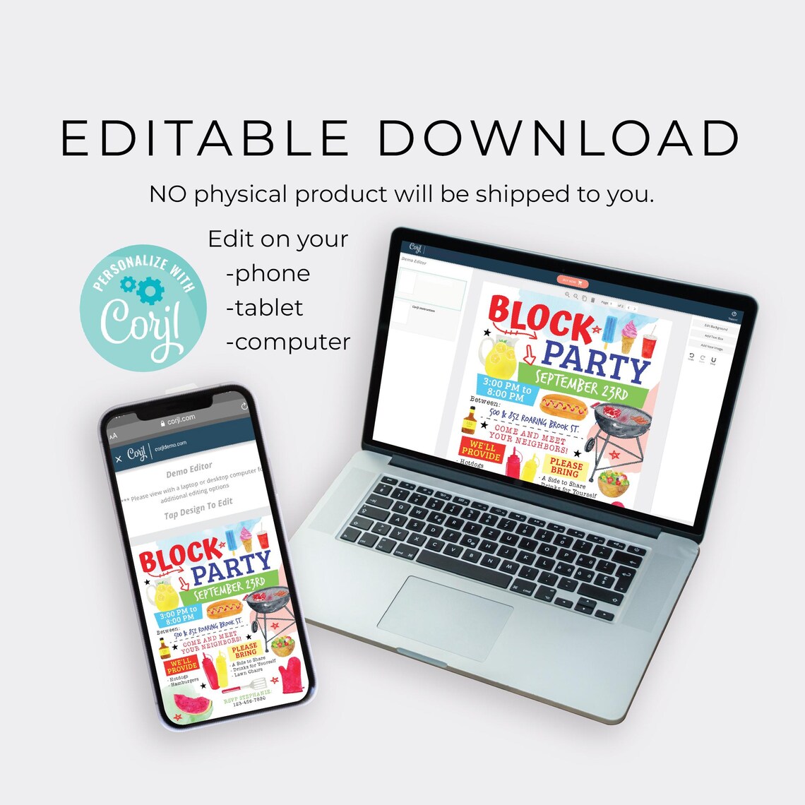 Editable Block Party Flyer Template, Neighborhood Backyard BBQ ...