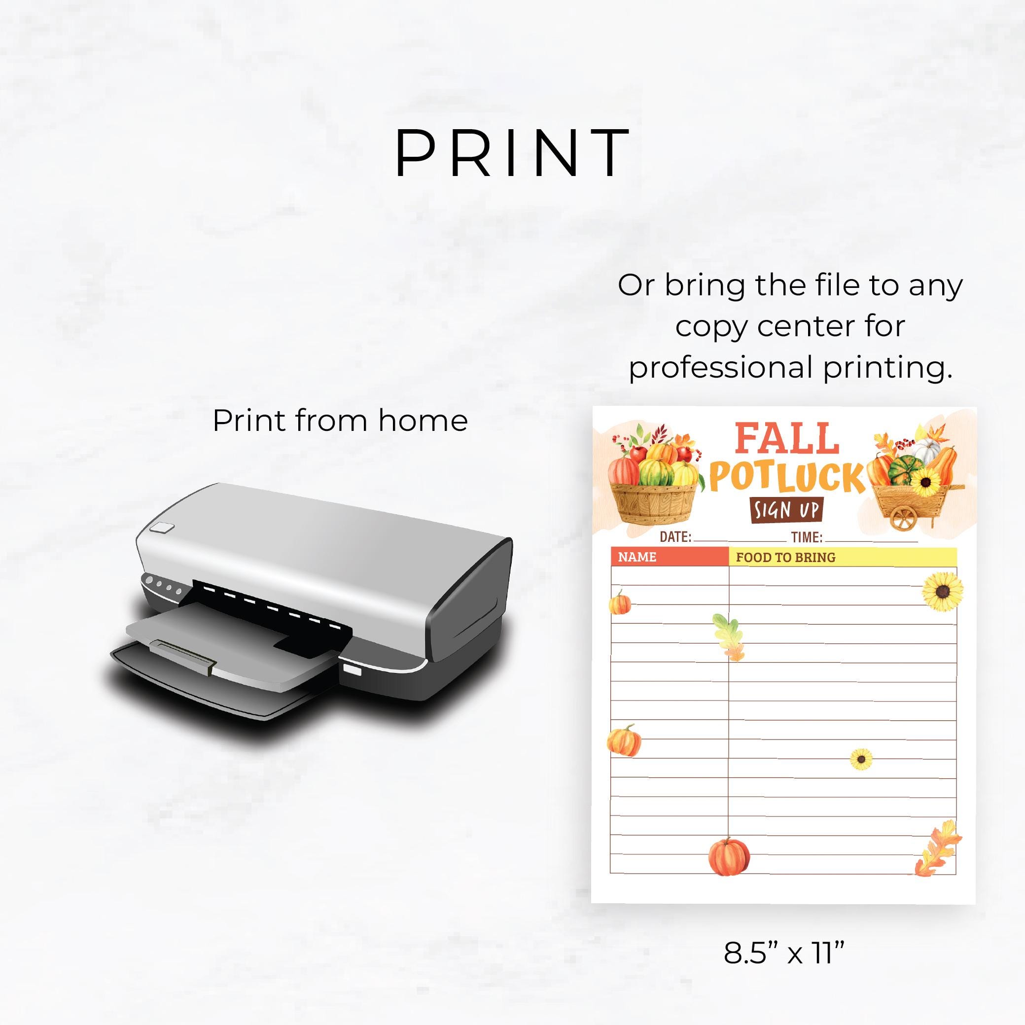 Printable Fall Food Potluck Sign up Sheet, Fall Potluck Flyer Instant ...
