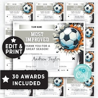 Editable Soccer Certificate Award Printable Soccer End of Season Award ...