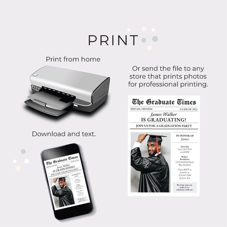 Editable Male Graduation Invitation, College Graduation Invitations for ...