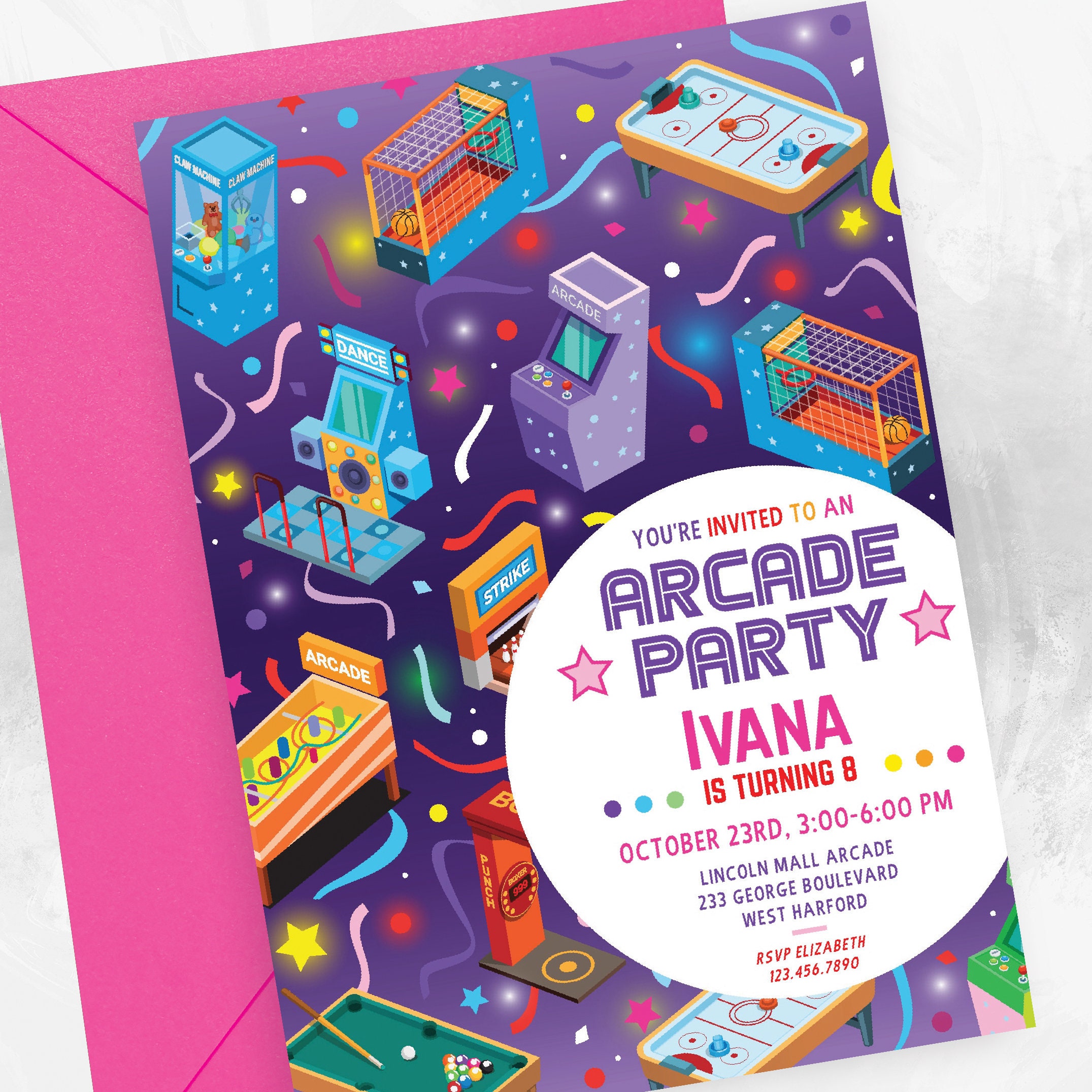 Editable Arcade Birthday Invitation Download, Girl Arcade Birthday ...