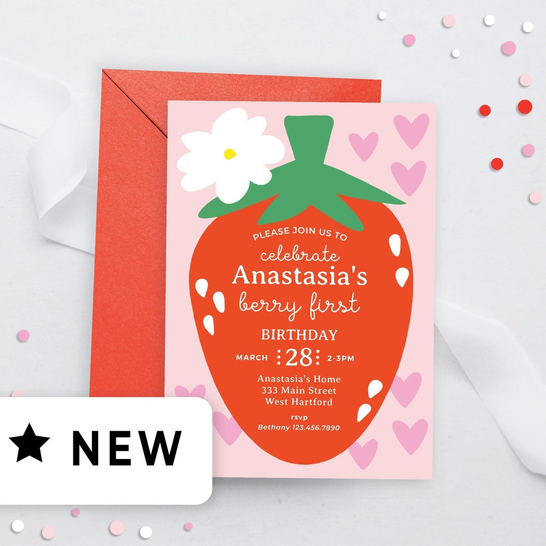 Editable Berry First Birthday Invitation Digital, Berry 1st Birthday ...