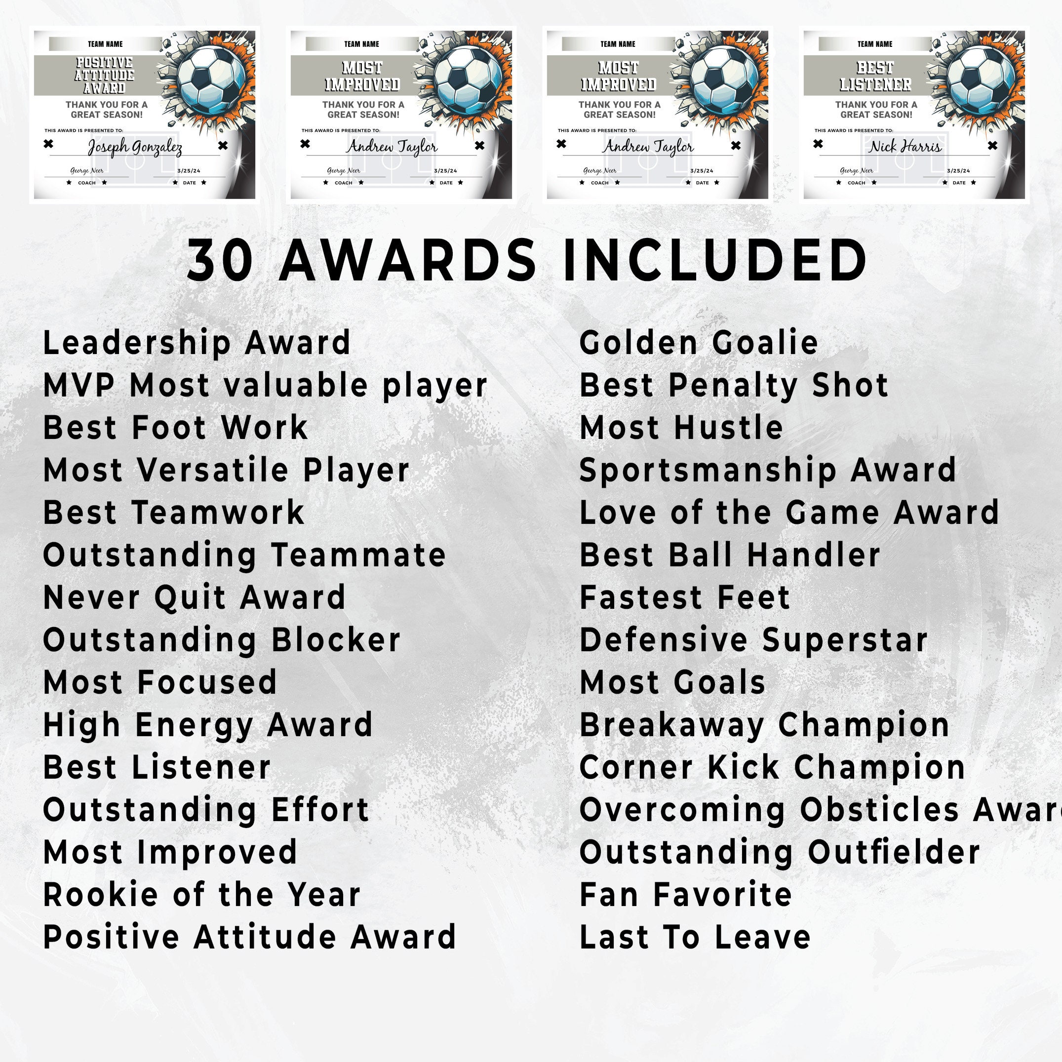Soccer Awards Printable, End of Season Soccer Awards Templates, Soccer ...