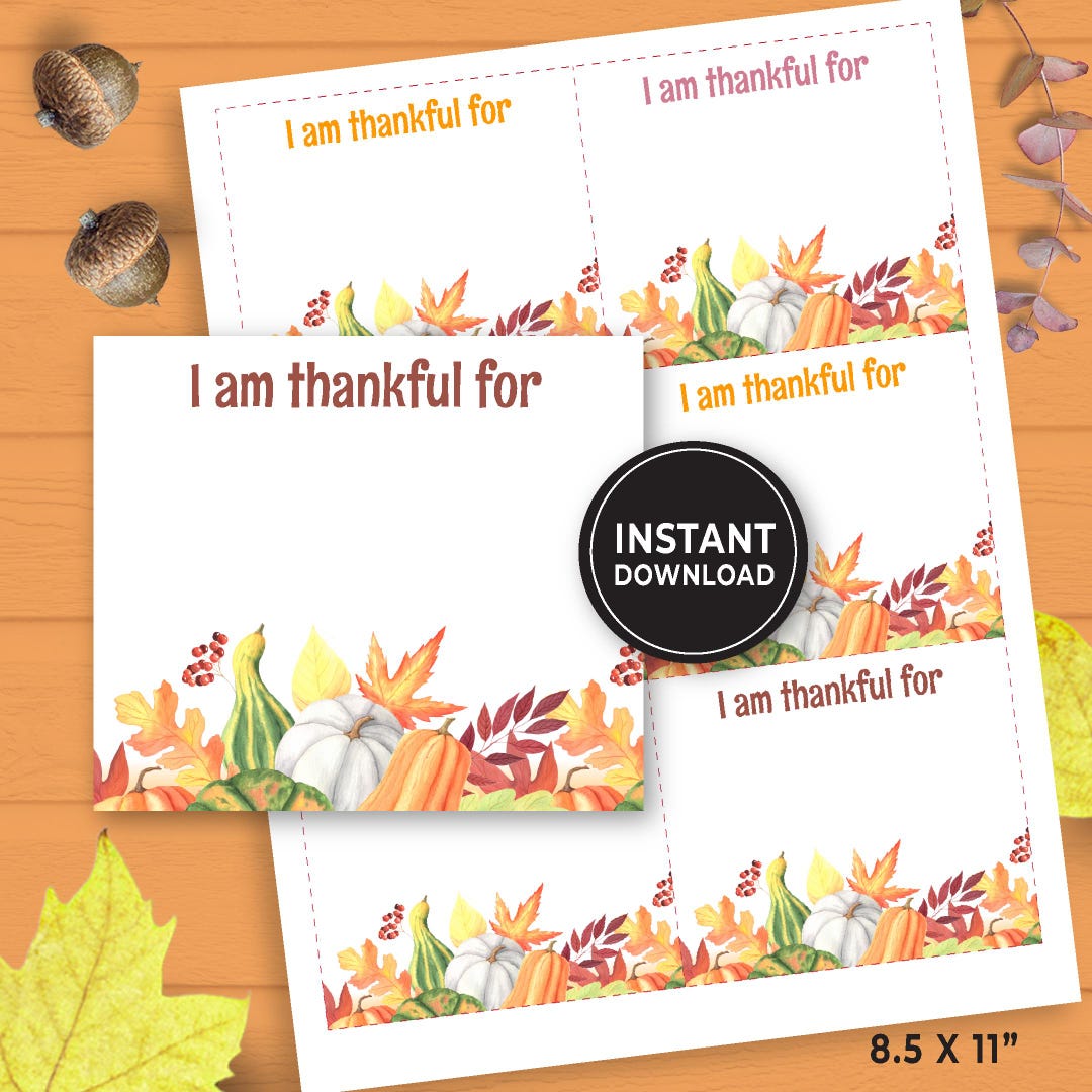 Printable Thanksgiving Gratitude Cards, I Am Thankful for Cards ...