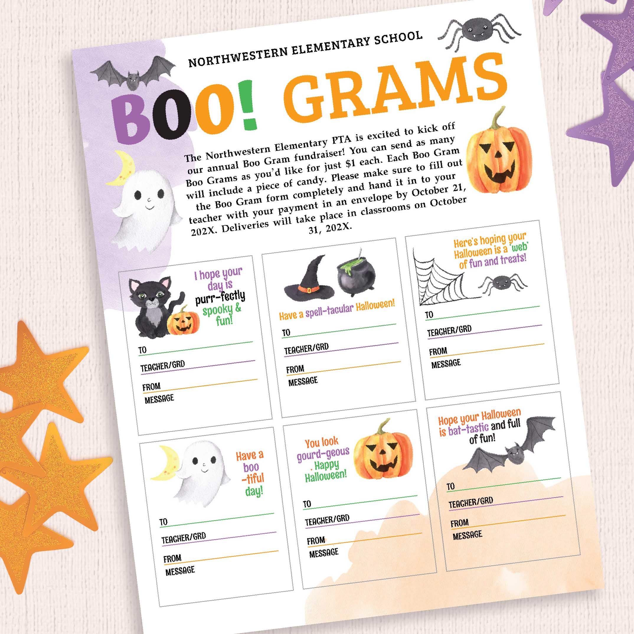 Editable Halloween Boo Gram Fundraiser Flyer Tags, Printable Halloween ...