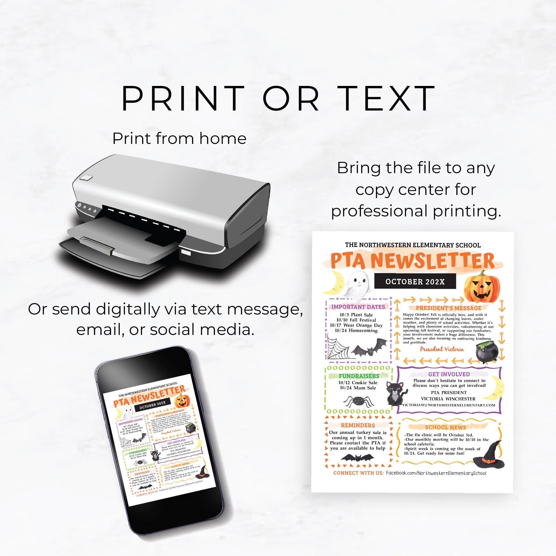 Editable PTO PTA Halloween Newsletter Template, October Fall Newsletter ...