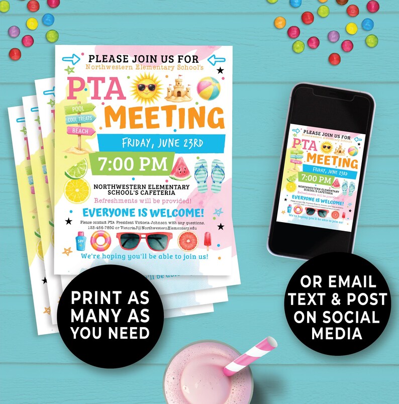 Editable PTO PTA June Meeting Flyer, Meeting Reminder Invitation ...
