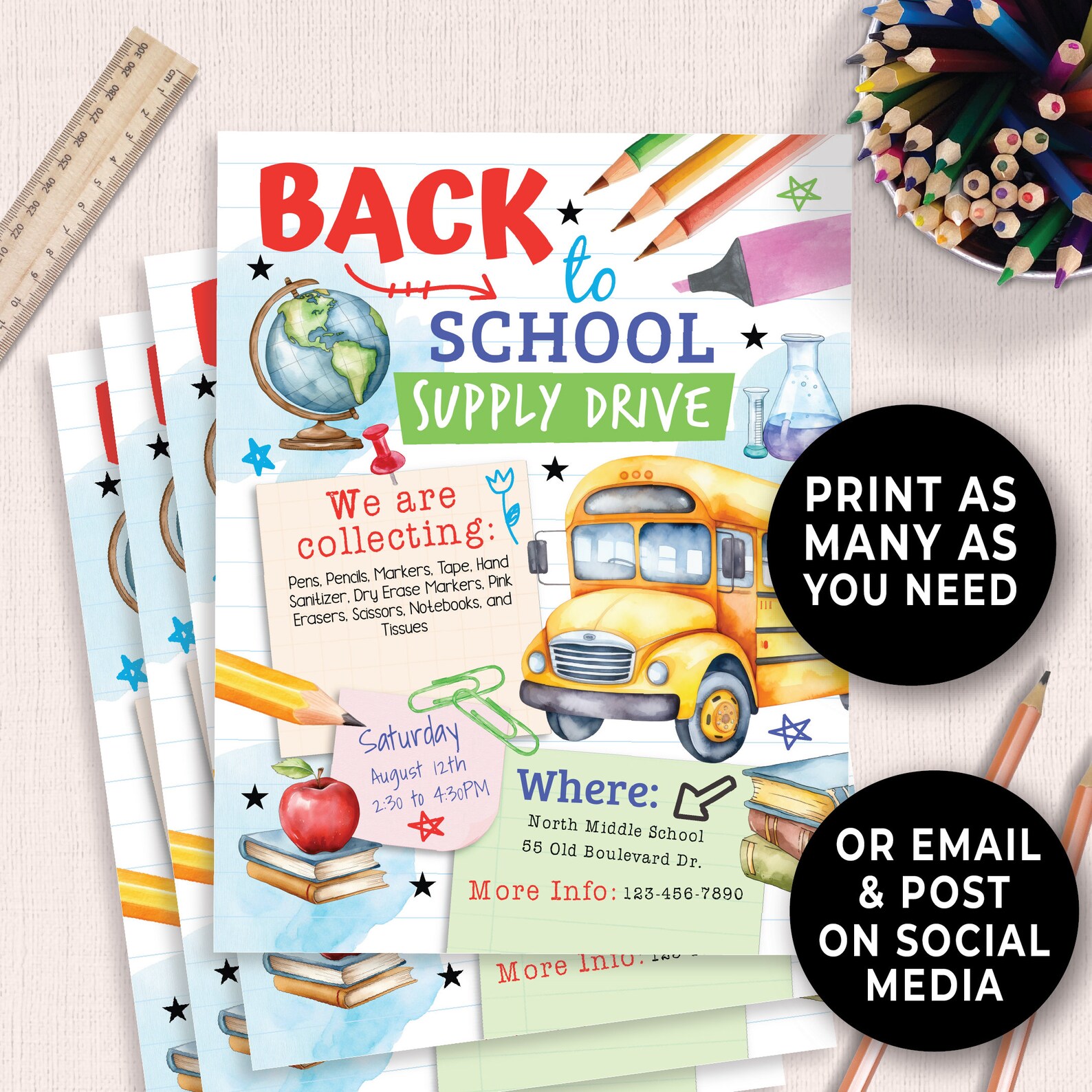 Editable School Supply Drive Flyer Back to School Drive - Etsy