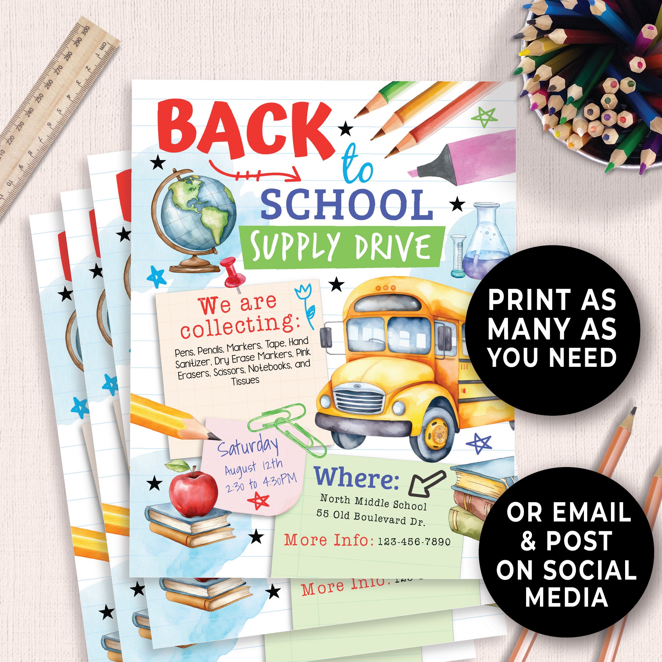 Editable School Supply Drive Flyer, Back to School Drive Flyer, School ...