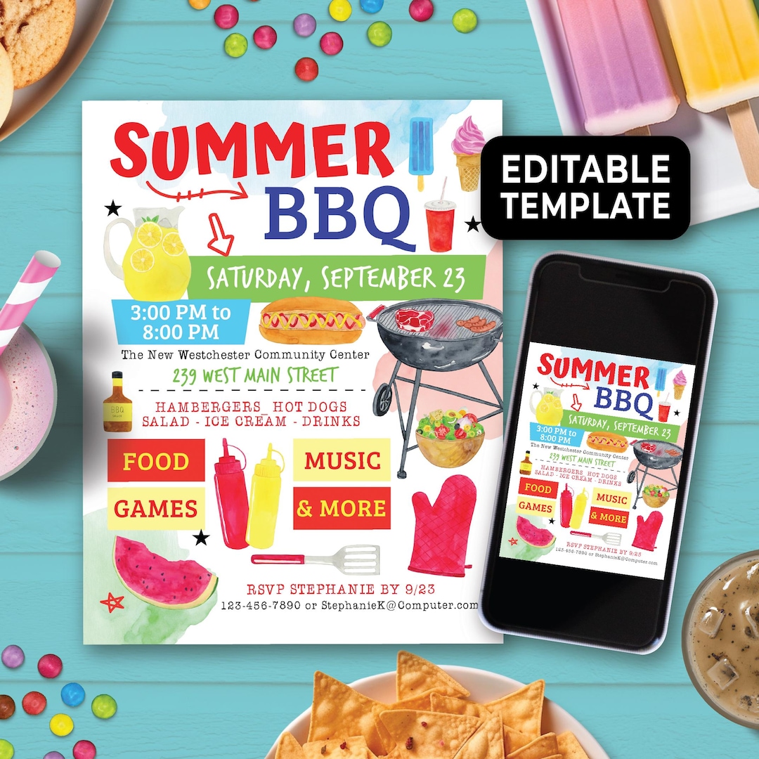 Editable Summer BBQ Flyer, Summer Cookout Flyer, Summer Picnic Flyer ...