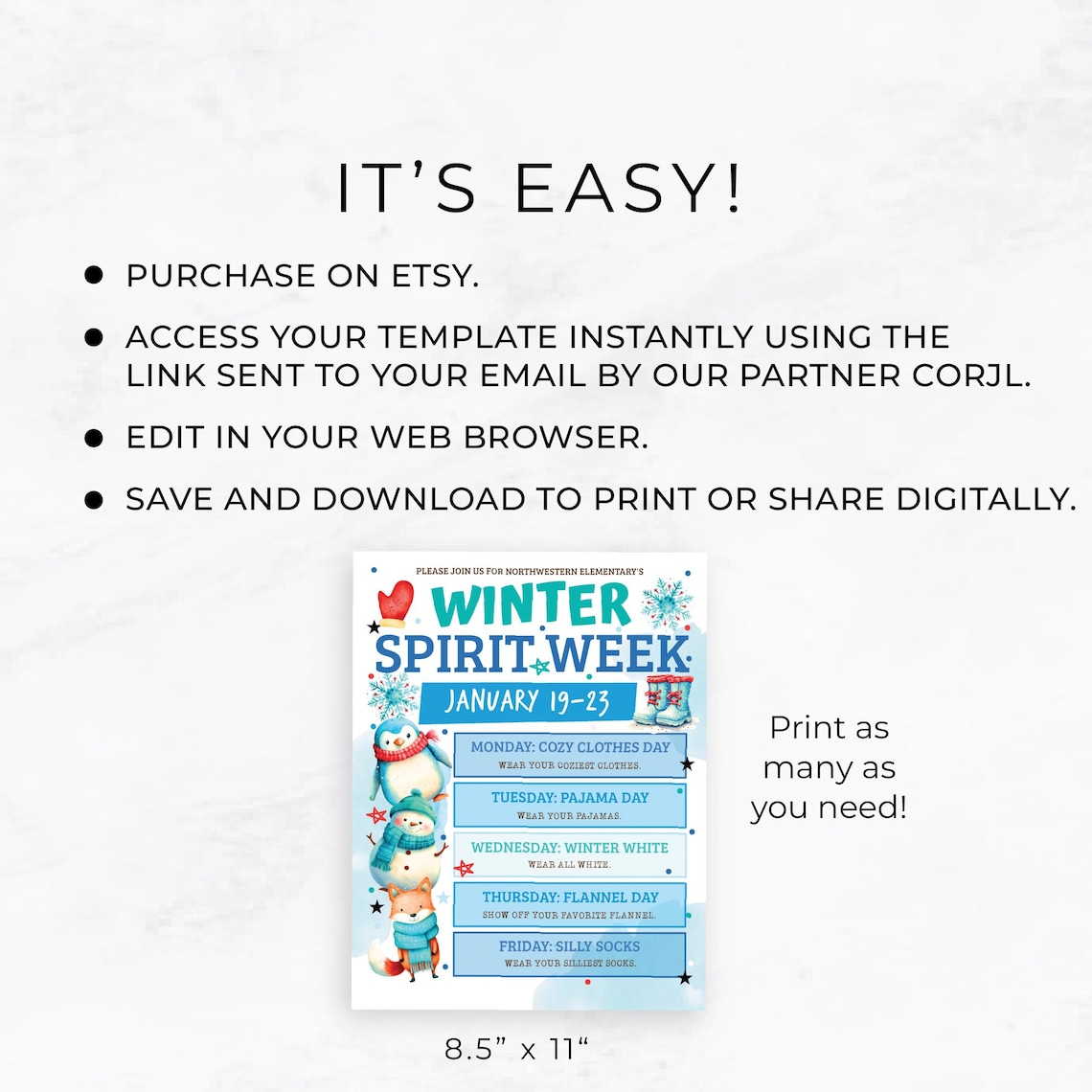 Editable Winter Spirit Week Template, School Spirit Week, Holiday ...