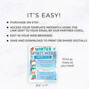 Editable Winter Spirit Week Template, School Spirit Week, Holiday ...