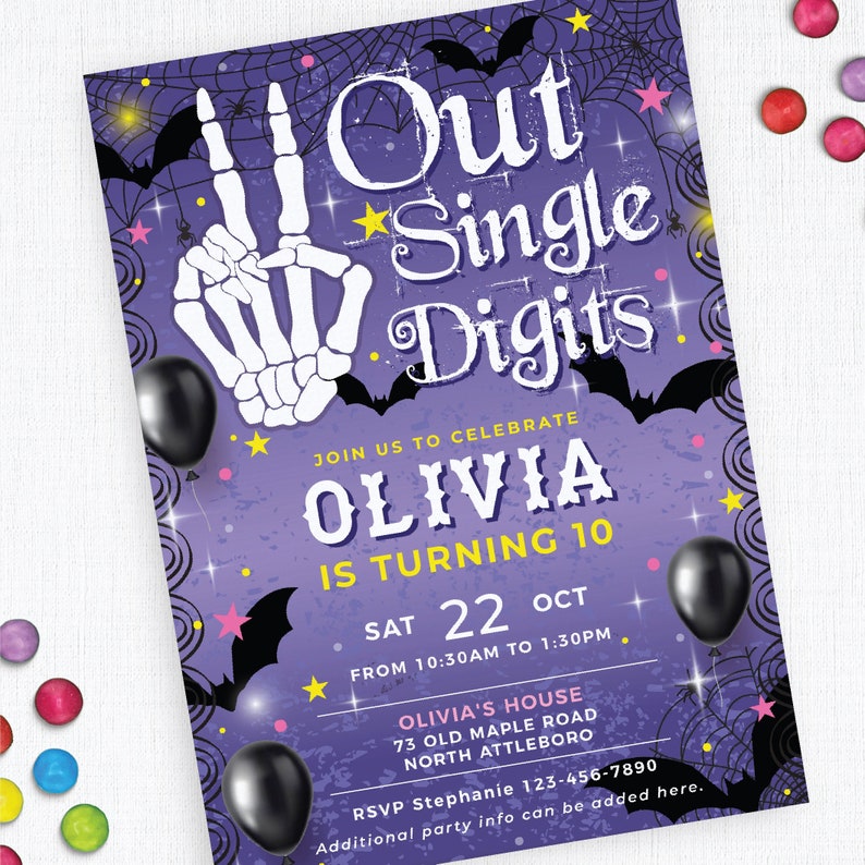 Editable Double Digits Party Invitation Skeleton Peace Out - Etsy