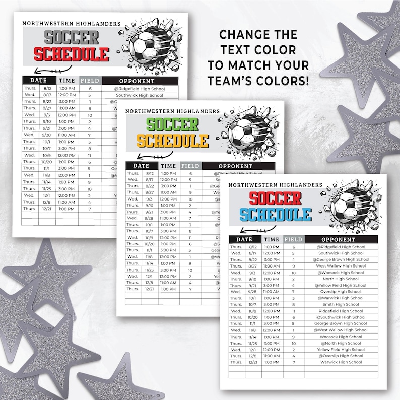 Editable Soccer Schedule Template, Soccer Calendar, Sports Schedule ...