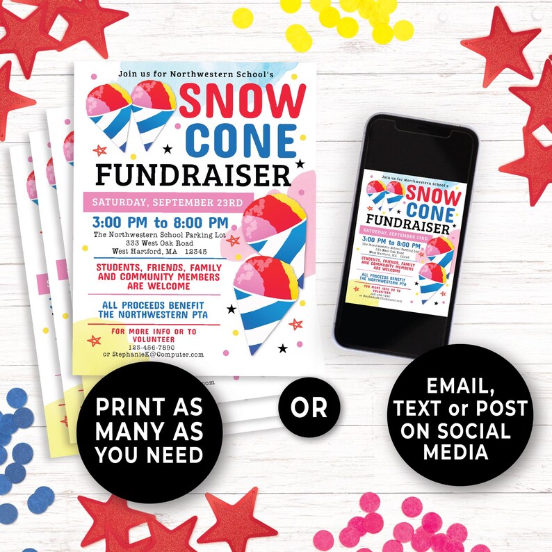 Editable Snow Cone Fundraiser Template, Snow Cone Party Flyer, Snow ...