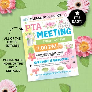 Editable PTO PTA May Meeting Flyer, Meeting Reminder Invitation, Spring ...